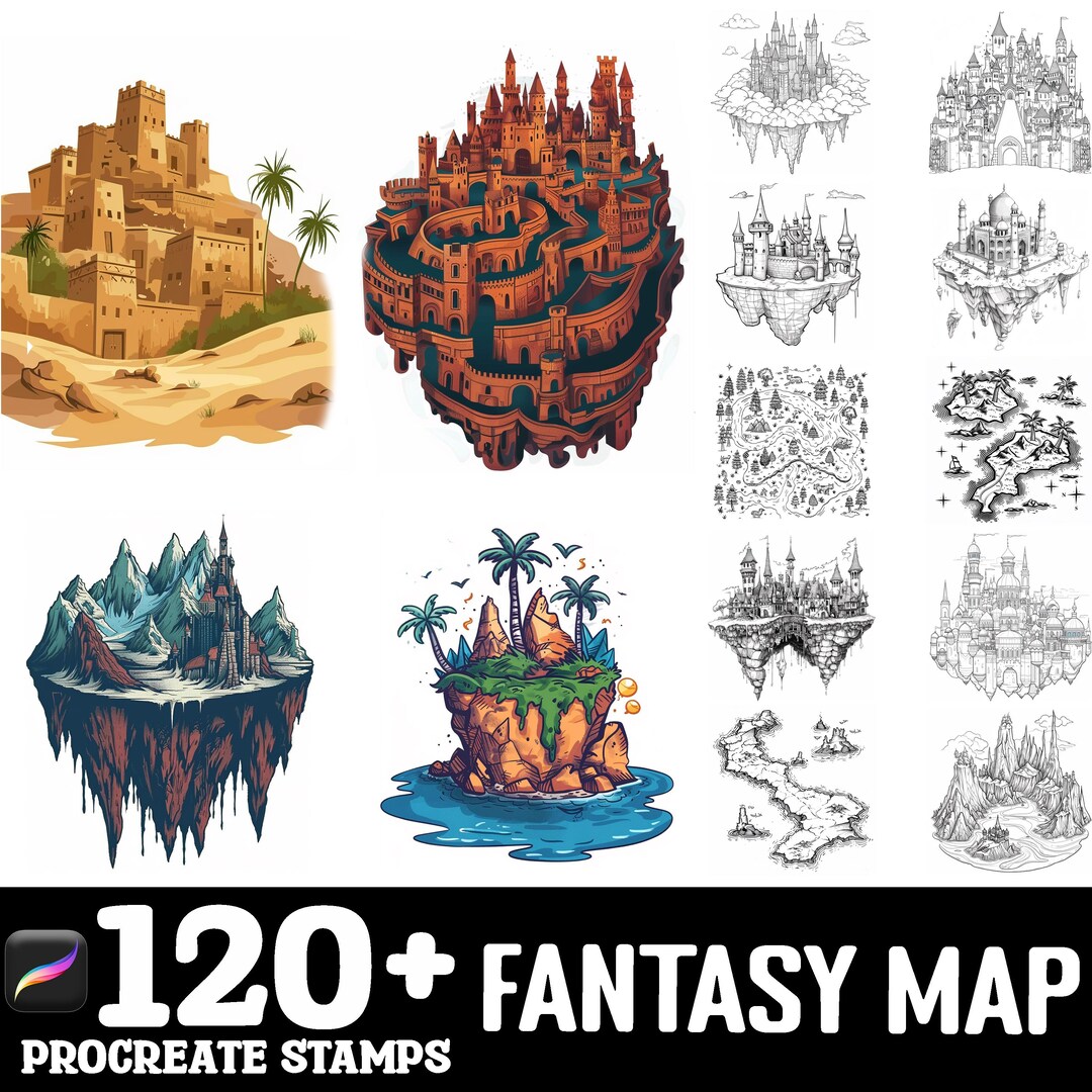 100+ Fantasy Map Procreate Brush Set | Procreate Stamp Brushes ...