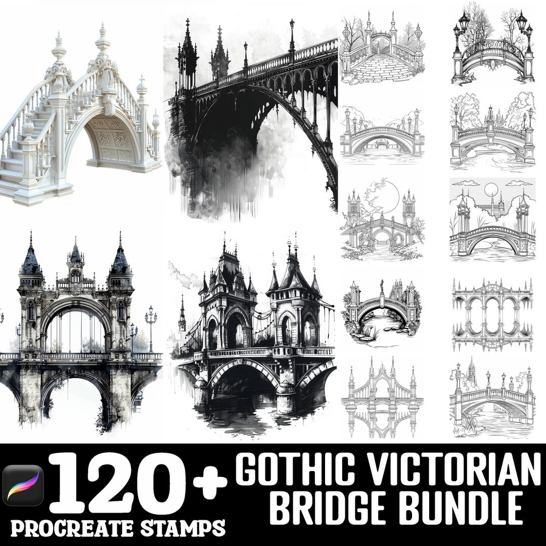 128+ Gothic Victorian Bridge Procreate Brush Set | Stamps for Procreate ...