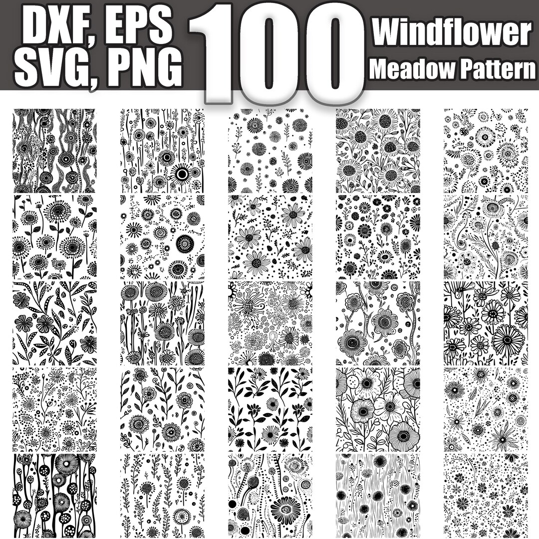 Wildflower Meadow Seamless Pattern SVG Bundle: 100 Nature Designs ...