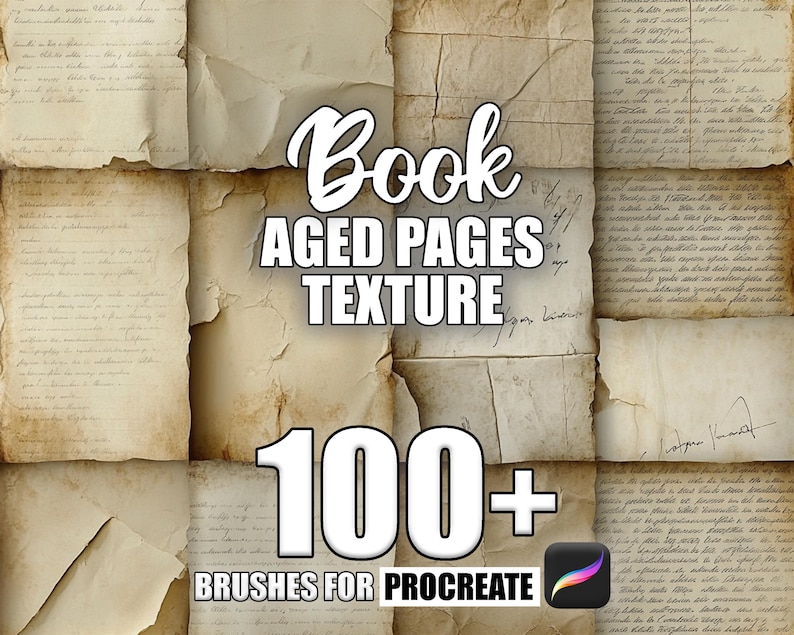 Aged Book Pages Texture Procreate Brushes: 100+ Seamless Patterns ...