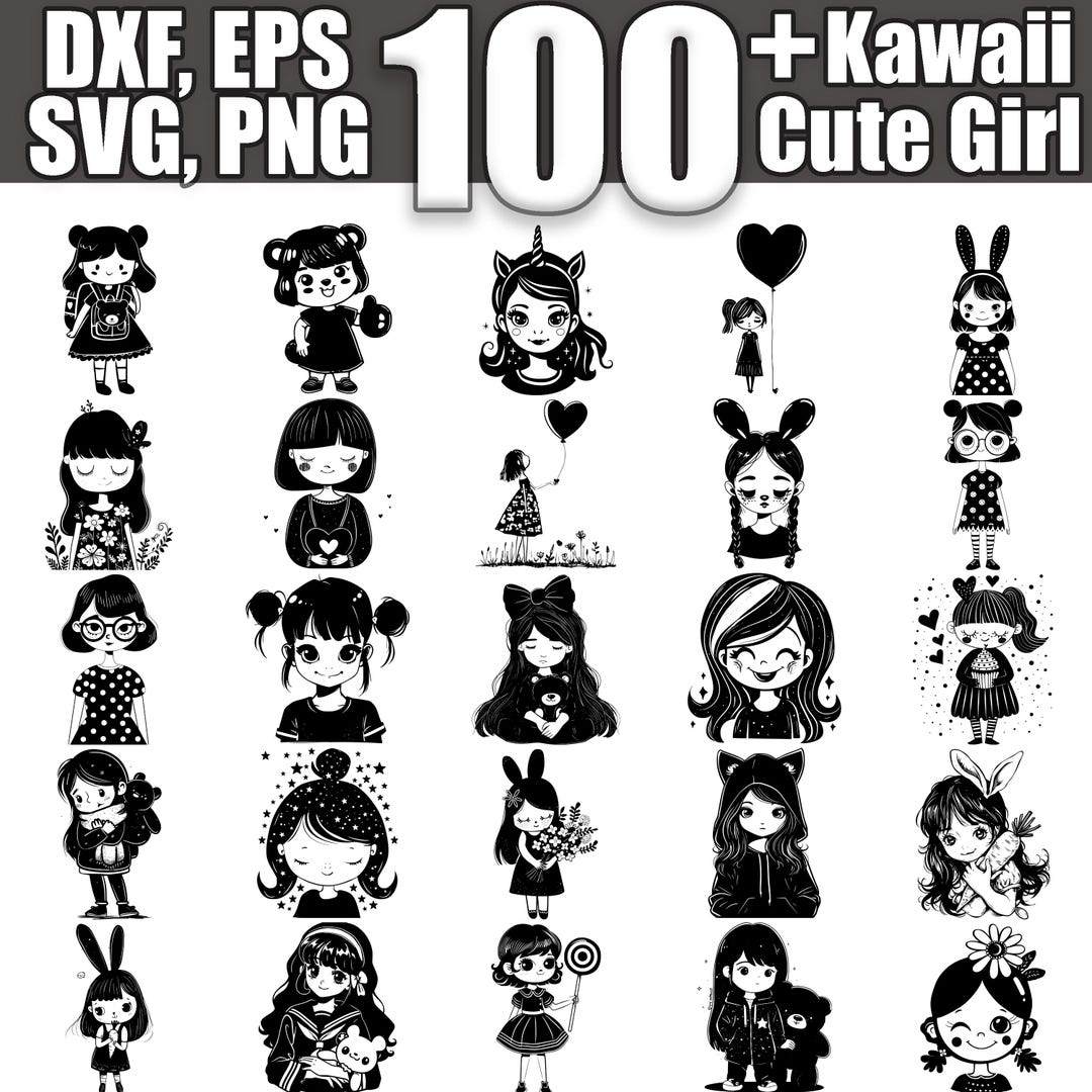 Kawaii Cute Girl SVG Bundle, Set of 100, Instant Digital Download Svg ...