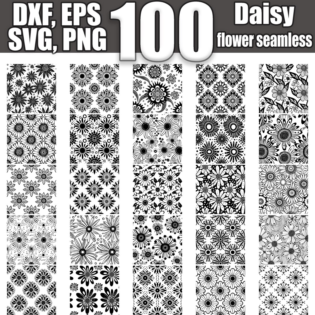 Daisy Flower Seamless Pattern SVG Bundle: 100 Floral Designs (digital ...