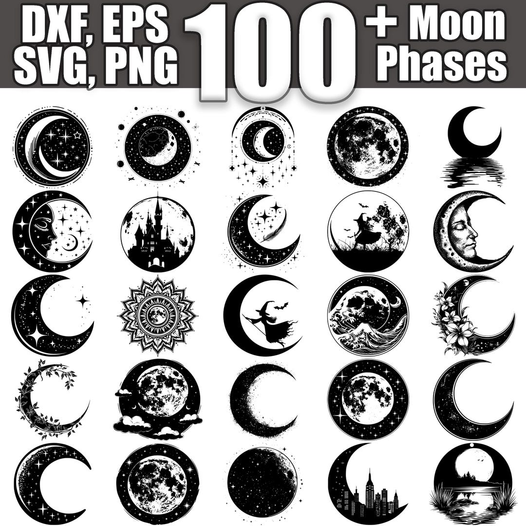 Moon Phases SVG Bundle, Set of 100, Instant Digital Download Svg Png ...