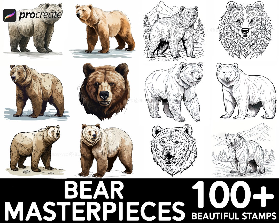 100+ Bear Procreate Brush Set | Unique Bear Stamp Brushes | Instant ...