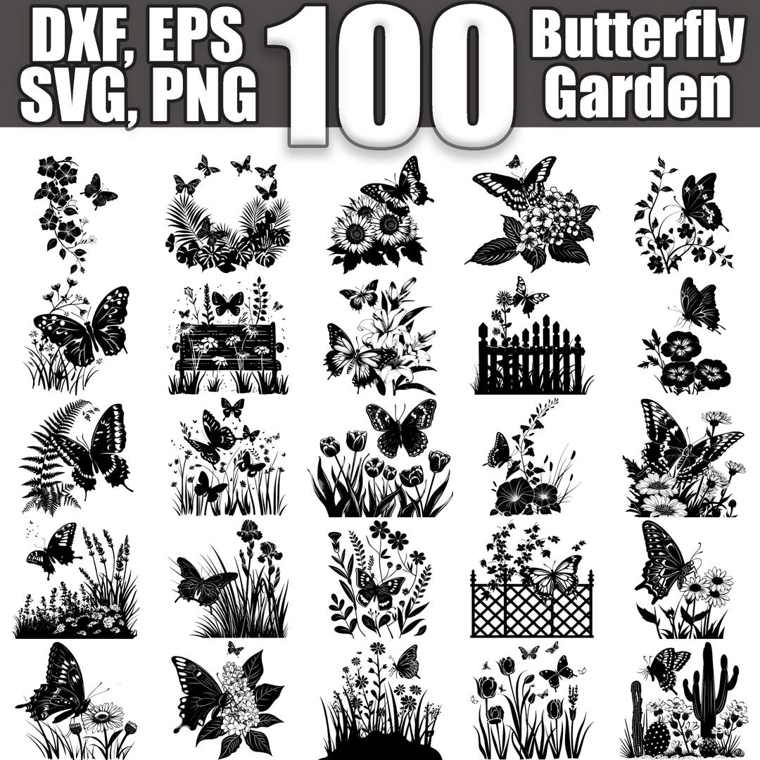 Butterfly Garden SVG Bundle, Set of 100, Instant Digital Download Svg ...