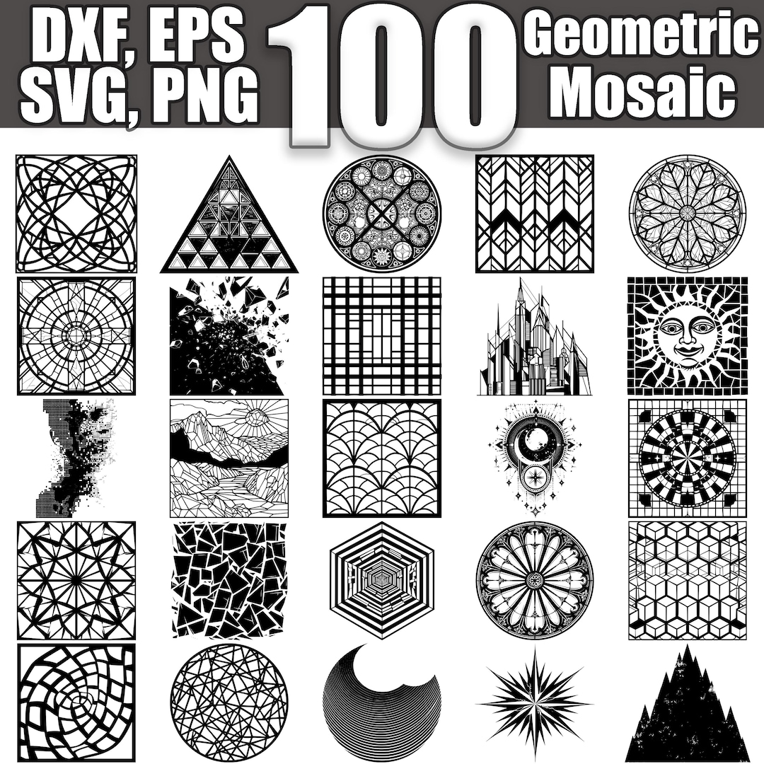 Geometric Mosaic Stained Glass Drawing SVG Bundle, Set of 100, Instant ...
