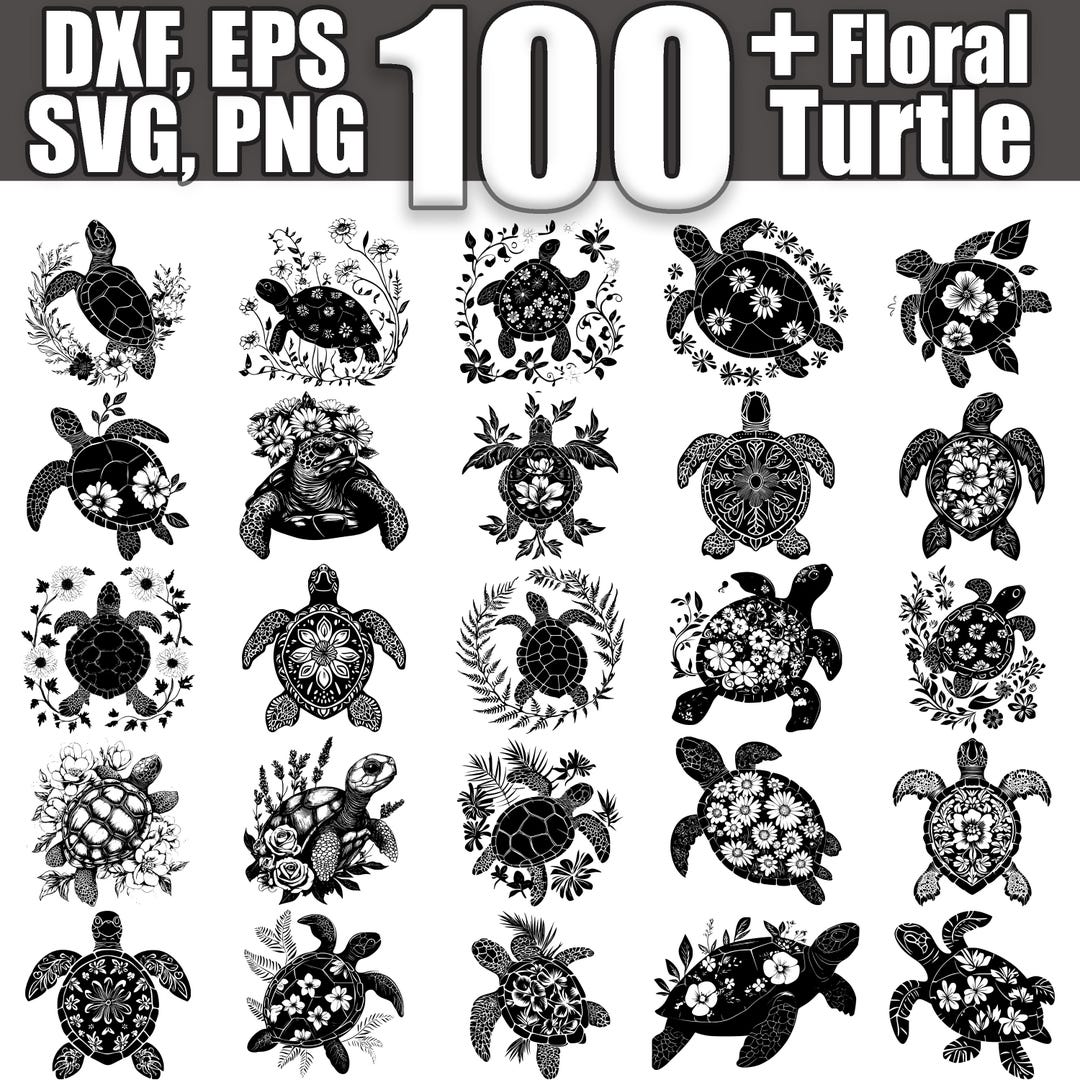 Floral Turtle SVG Bundle, Set of 100, Instant Digital Download Svg Png ...