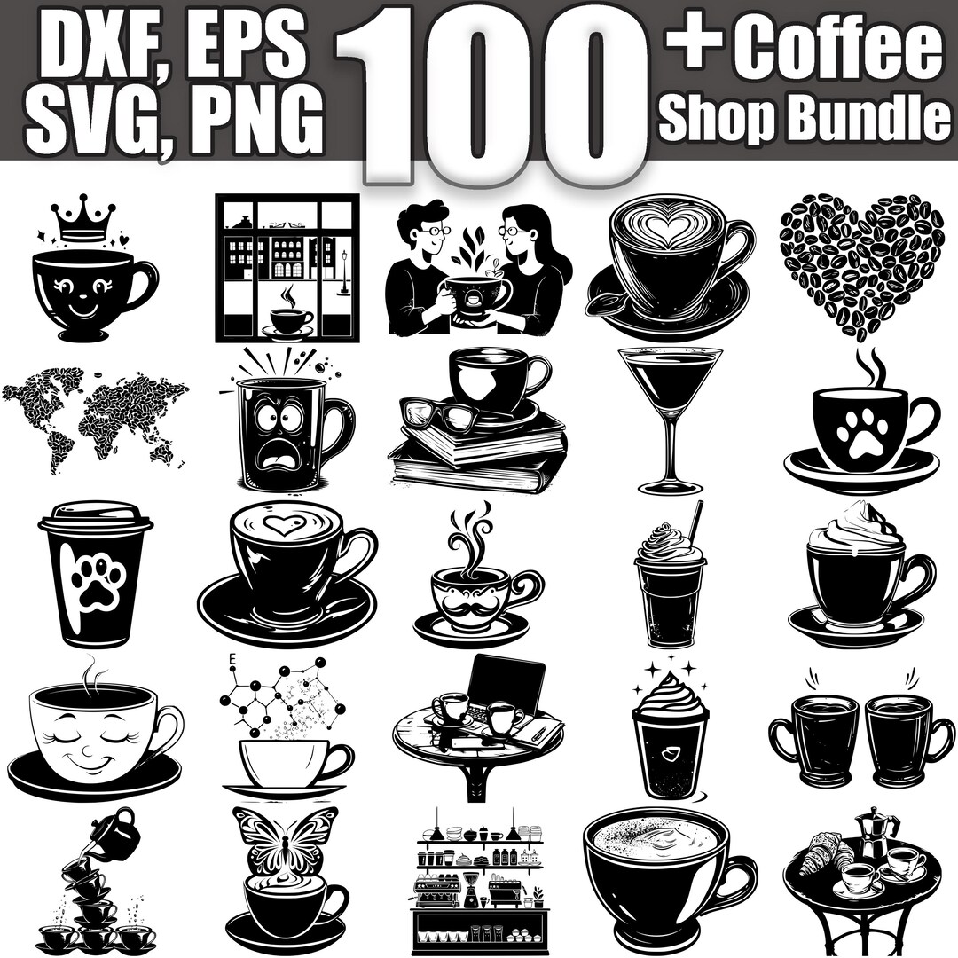 Coffee Shop SVG Bundle, Set of 100, Instant Digital Download Svg Png ...