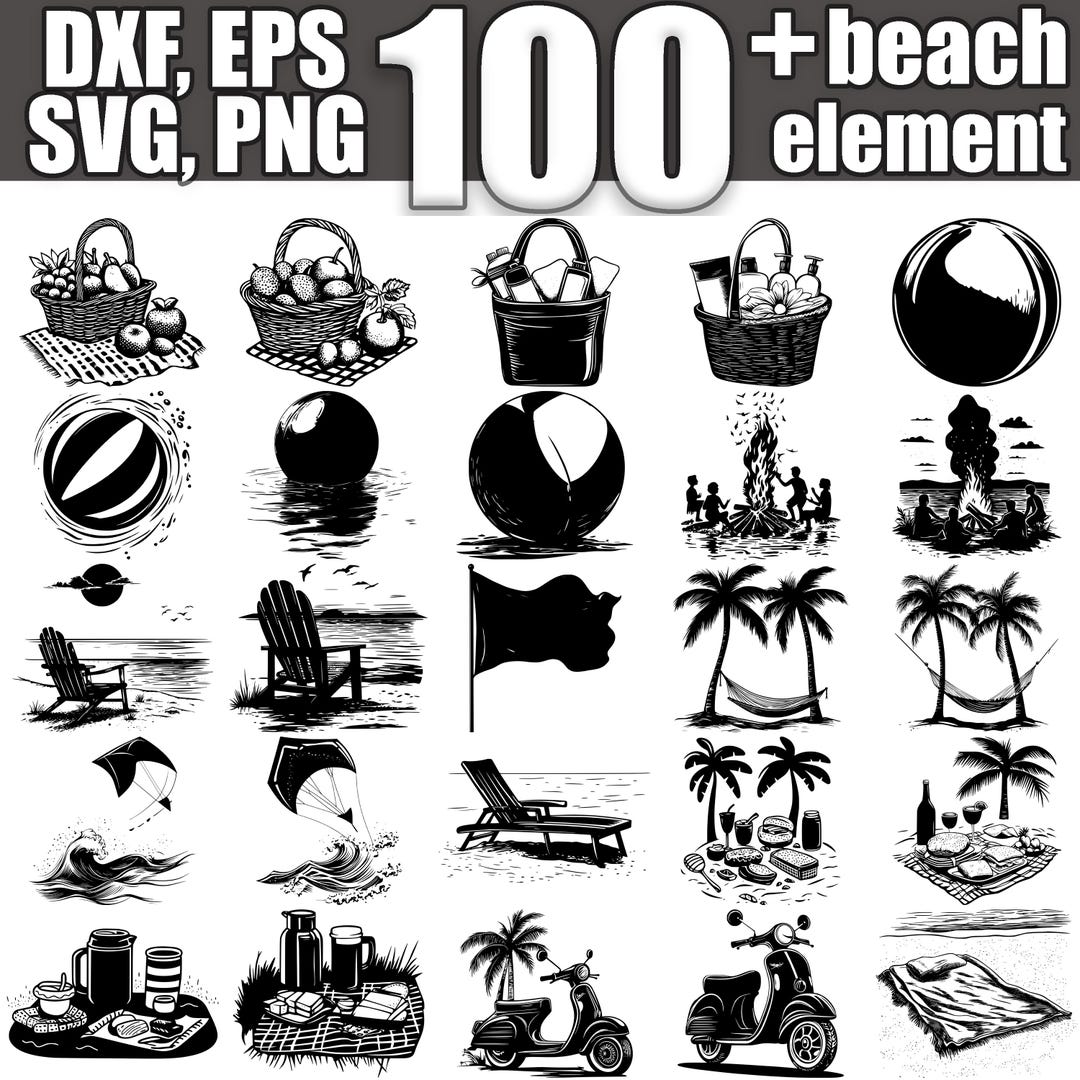 Beach Elements SVG Bundle, Set of 100, Instant Digital Download Svg Png ...