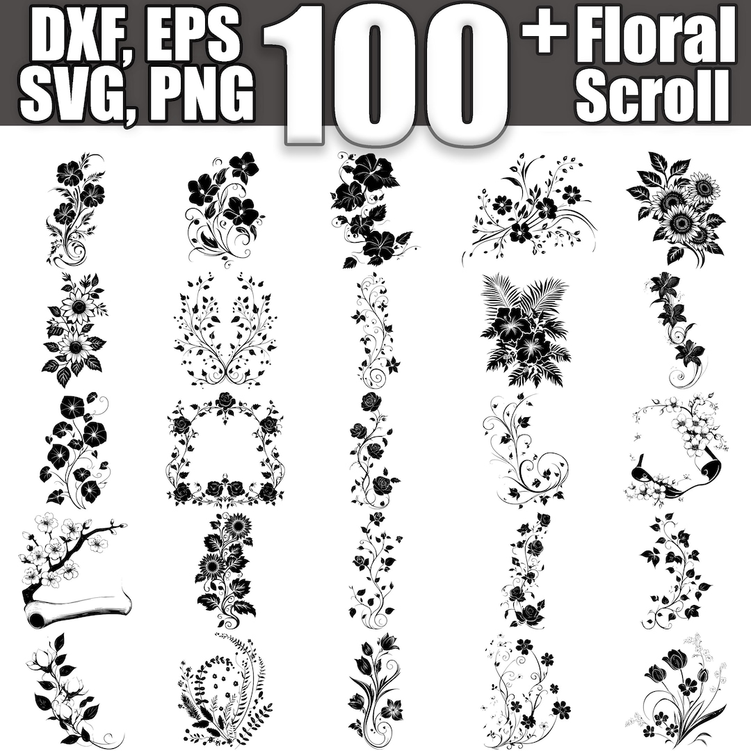 Floral Scroll SVG Bundle, Set of 100, Instant Digital Download Svg Png ...