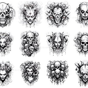 100+ Horror Tattoo Procreate Brush Set | Unique Tattoo Style Stamp ...
