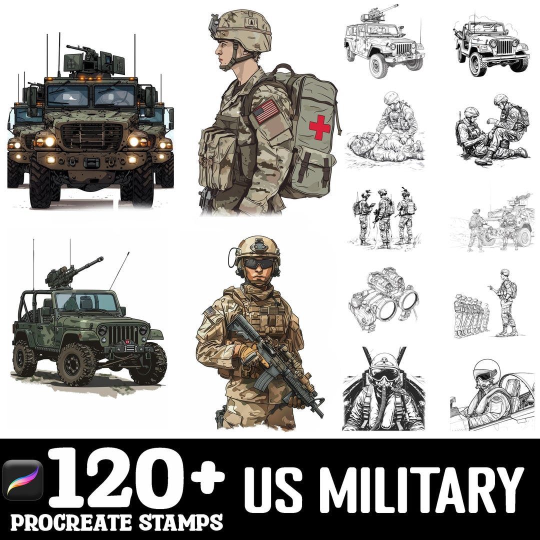 100 US Military Procreate Brush Set Procreate Stamp Brushes Instant ...
