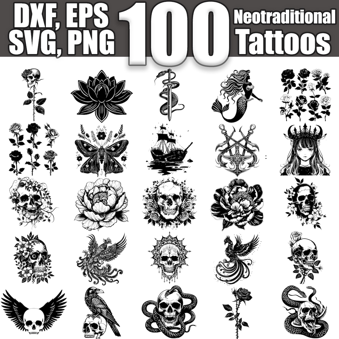 Neotraditional Tattoos SVG Bundle, Set of 100, Instant Digital Download ...