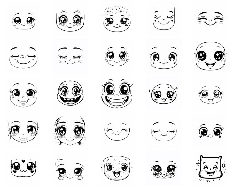 100+ Cute Kawaii Face Procreate Brush Set | Procreate Stamp Brushes ...