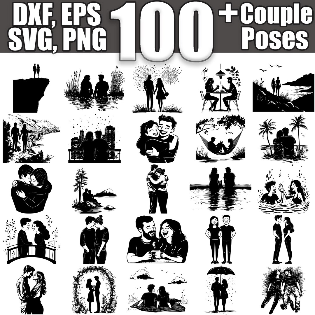 Couple Poses SVG Bundle, Set of 100, Instant Digital Download Svg Png ...
