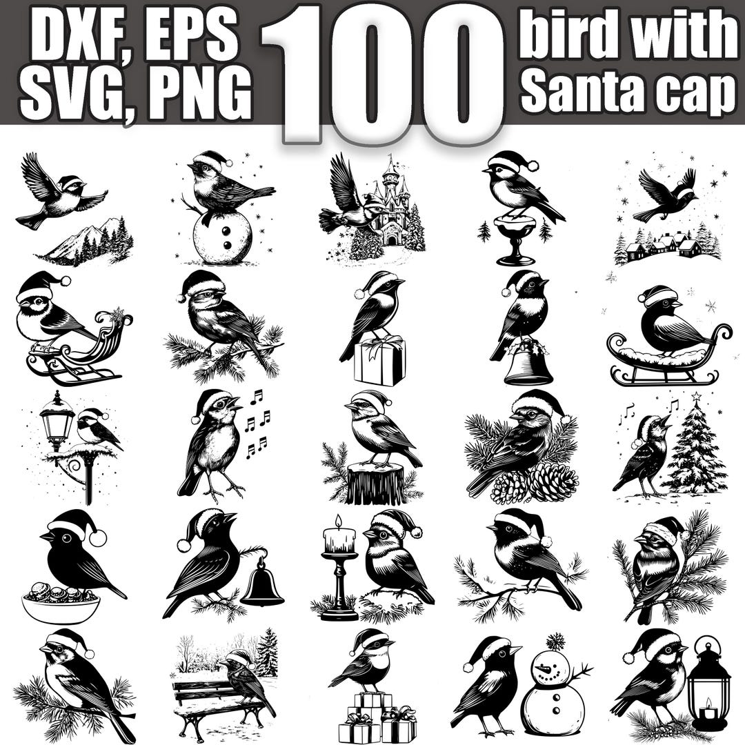 Bird With Santa Cap SVG Bundle: 100 Christmas Designs (digital Download ...
