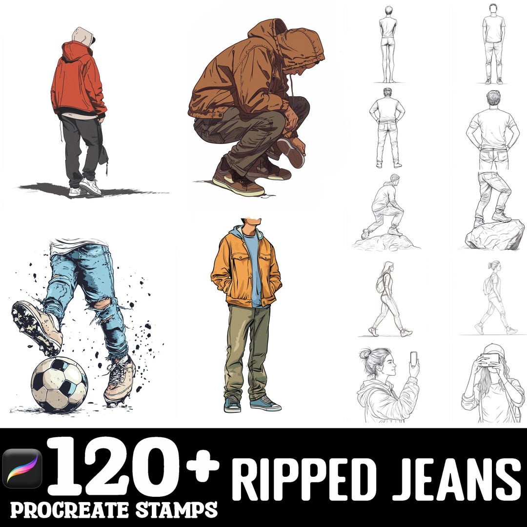 128+ Ripped Jeans Man Pose Procreate Brush Set | Stamps for Procreate ...
