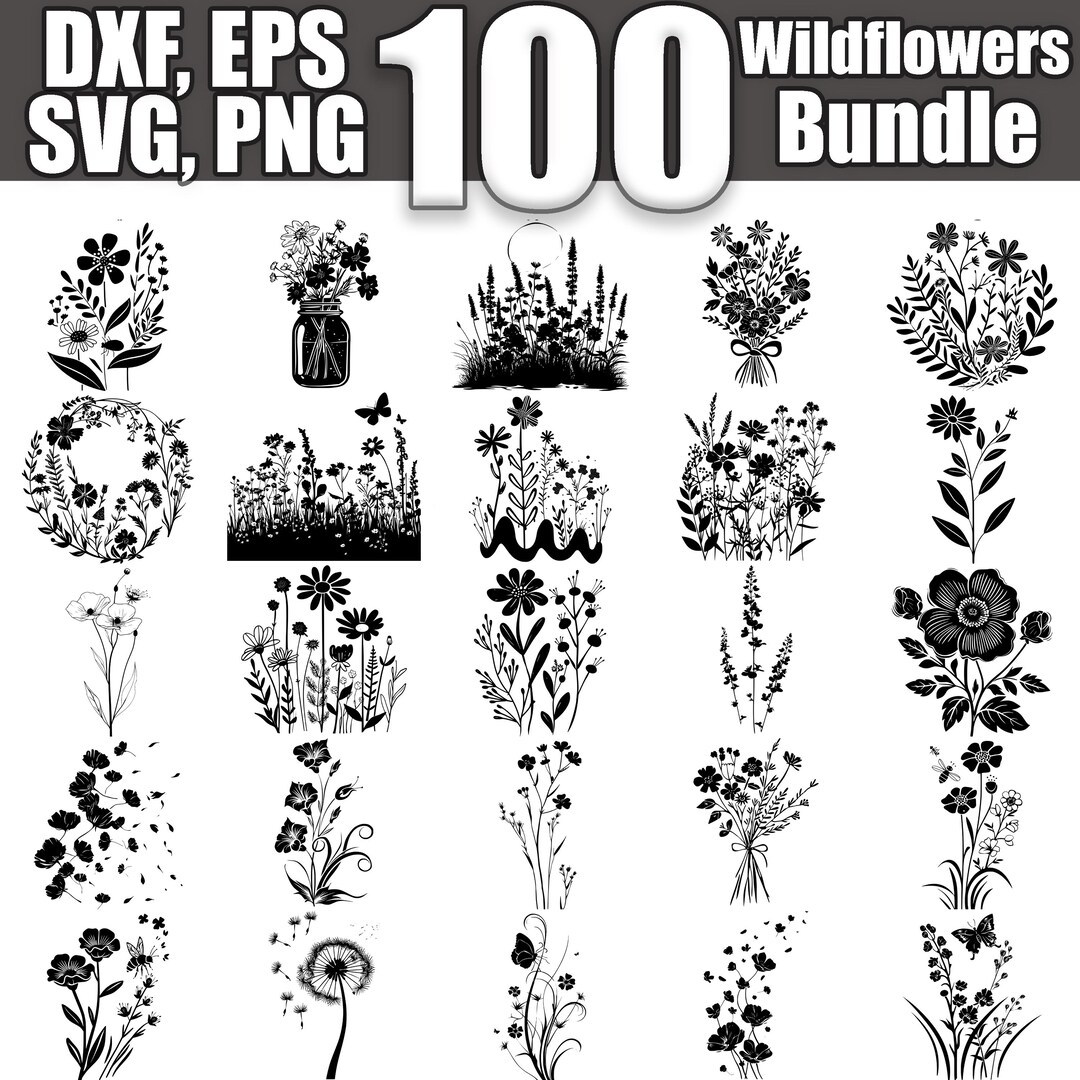 Wildflowers SVG Bundle, Set of 100, Instant Digital Download Svg Png ...