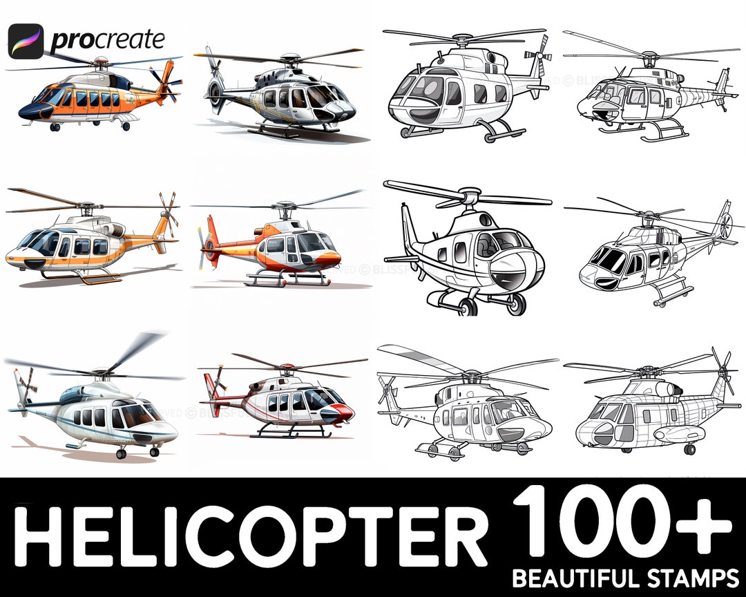 100+ Helicopter Procreate Brush Set | Unique Realistic Helicopter Stamp ...