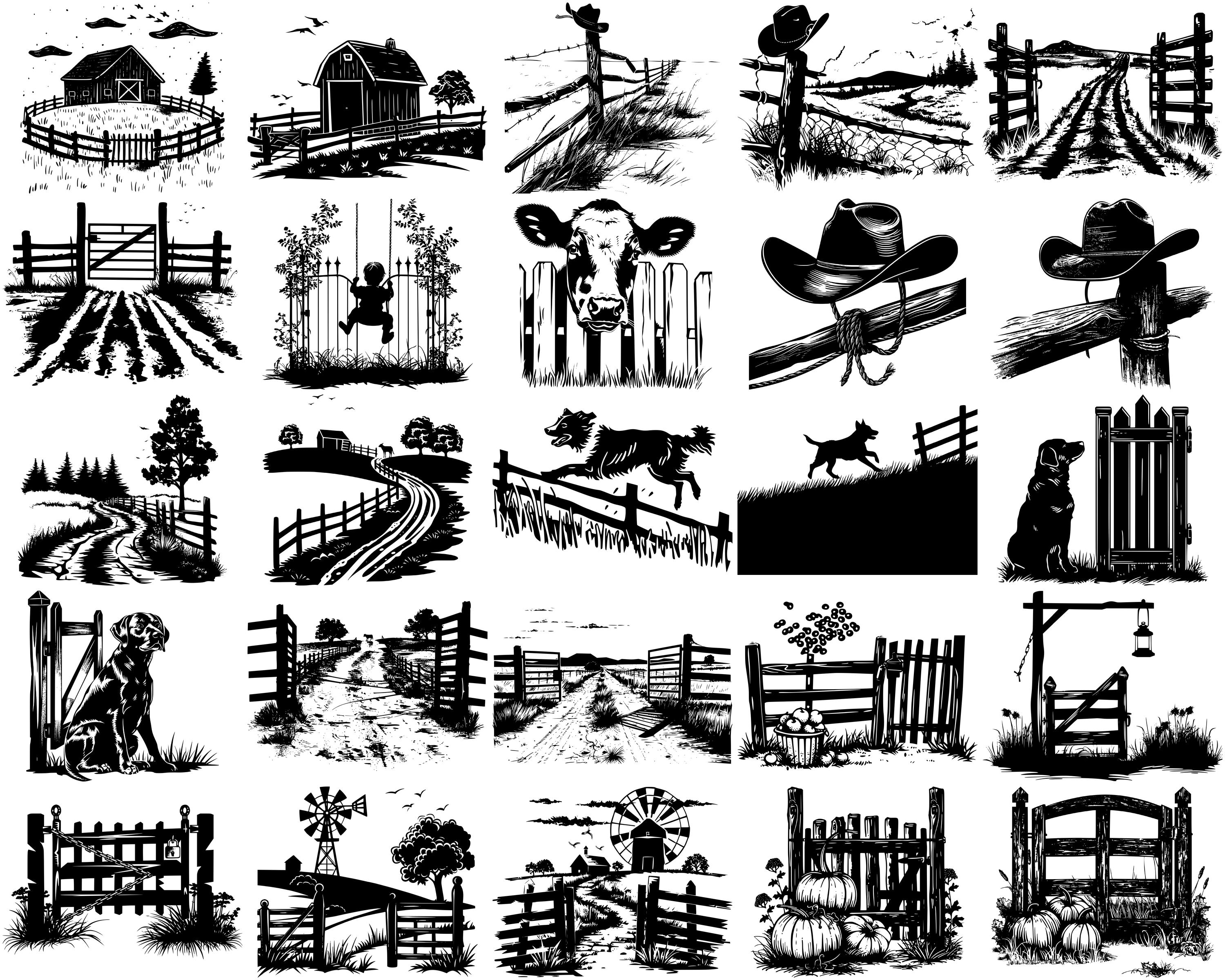 Farm Ranch Fence Gate SVG Bundle: 100 Rustic Designs (digital Download ...