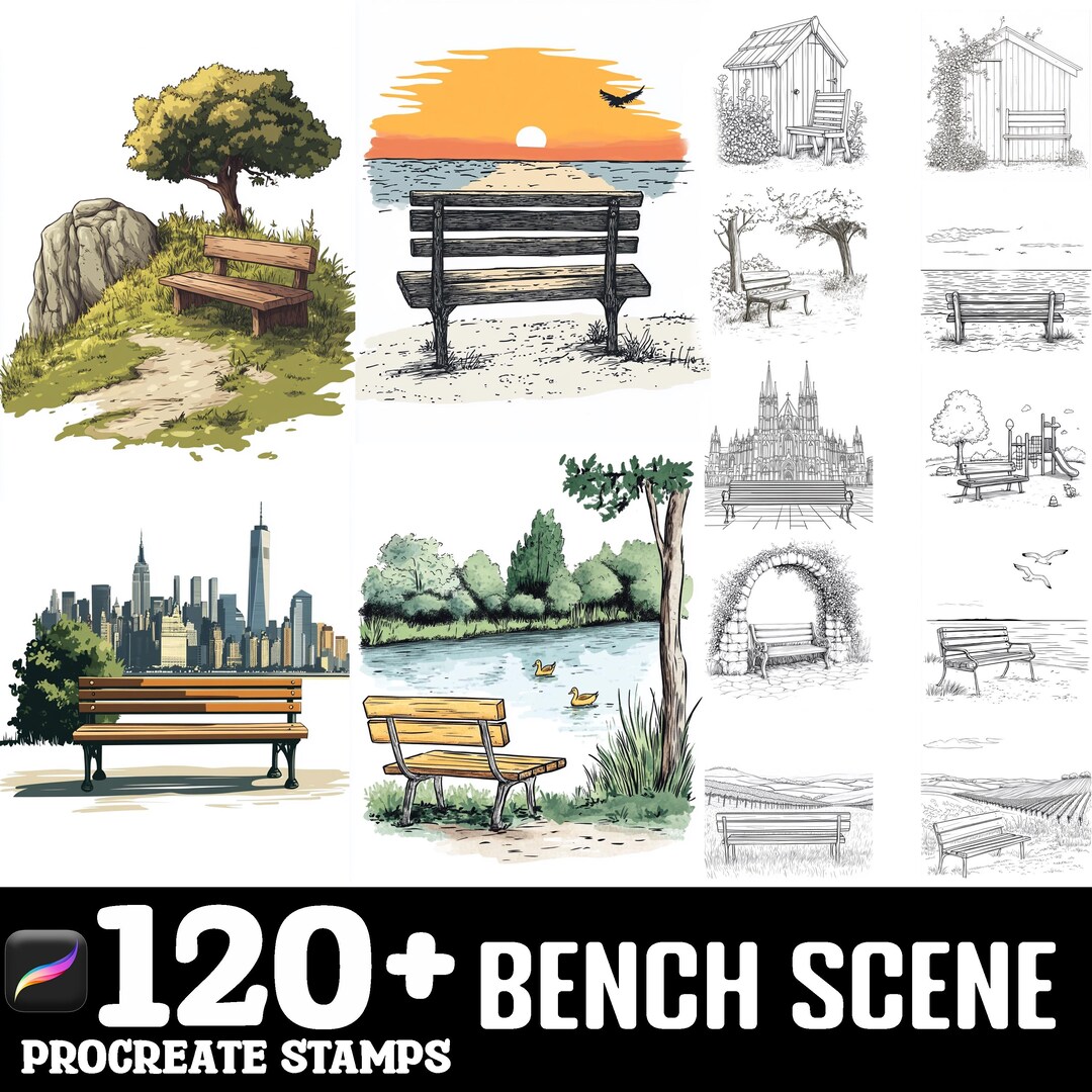 120+ Bench Procreate Brush Set | Stamps for Procreate | Instant Digital ...
