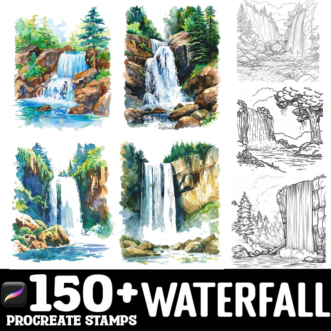150+ Waterfall Scene Procreate Brush Set | Stamps for Procreate ...