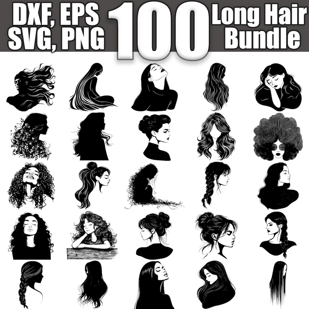 Long Hair SVG Bundle, Set of 100, Instant Digital Download Svg Png Dxf ...