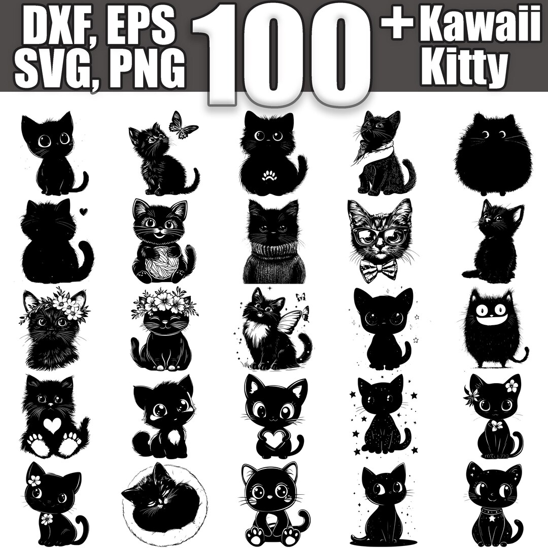 Kawaii Kitty SVG Bundle, Set of 100, Instant Digital Download Svg Png ...