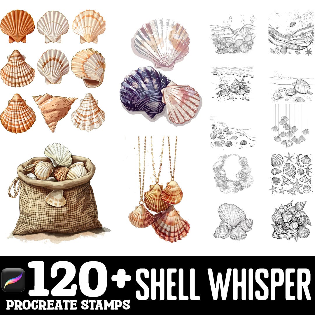 100+ Shell Whisper Procreate Brush Set | Procreate Stamp Brushes ...