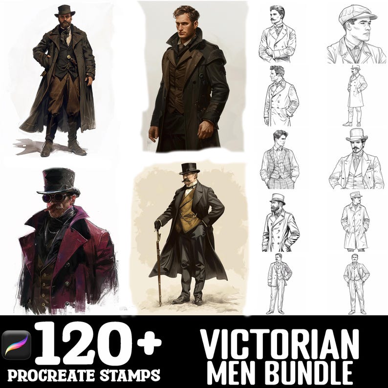 100+ Victorian Man Brush Set | Unique Stamp Brushes | Instant Digital ...