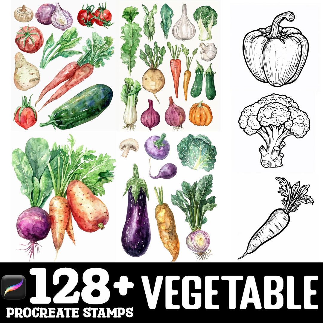 128+ Vegetable Procreate Brush Set | Stamps for Procreate | Instant ...