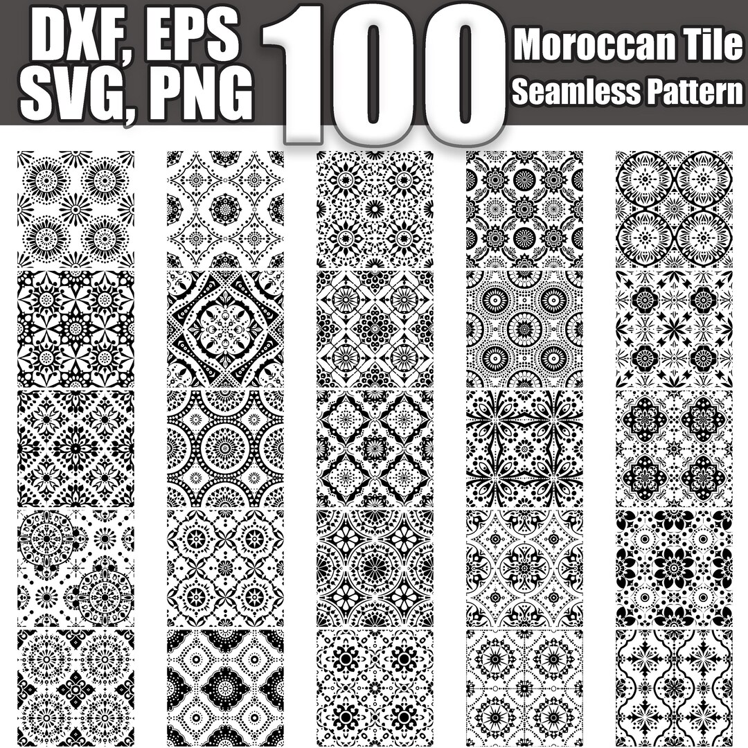 Moroccan Tile Seamless Pattern SVG Bundle, Set of 100, Instant Digital ...