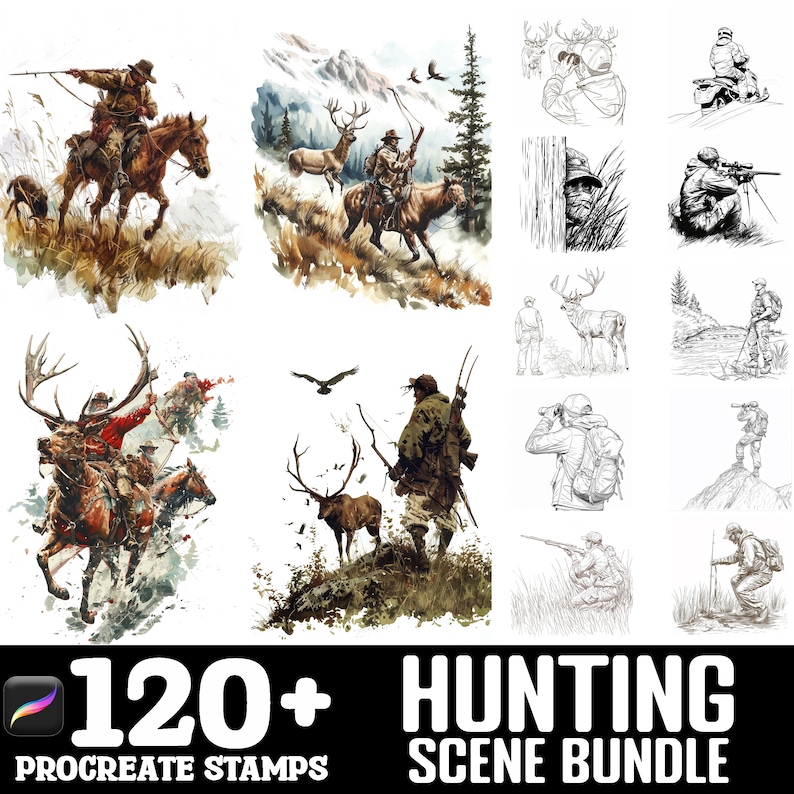 100+ Hunting Scene Procreate Brush Set | Procreate Stamp Brushes ...