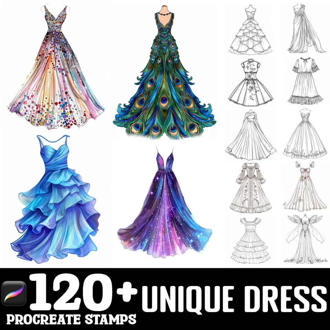 100+ Unique Dress Procreate Brush Set | Procreate Stamp Brushes ...