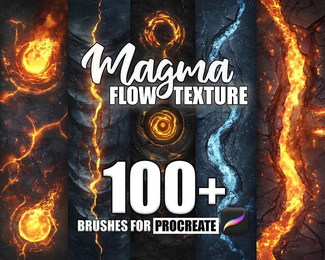 Magma Flow Texture Procreate Brushes: 100+ Seamless Lava Patterns ...