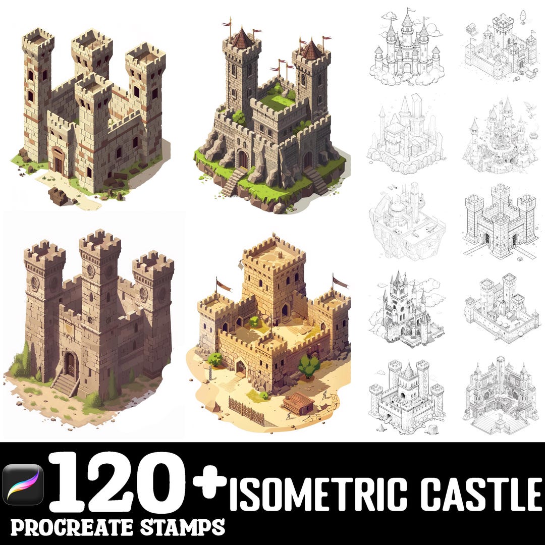 100+ Isometric Castle Procreate Brush Set | Procreate Stamp Brushes ...