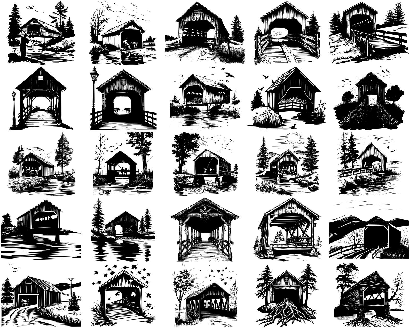Covered Bridge SVG Bundle: 100 Countryside Designs (digital Download ...