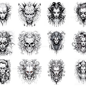 100+ Horror Tattoo Procreate Brush Set | Unique Tattoo Style Stamp ...