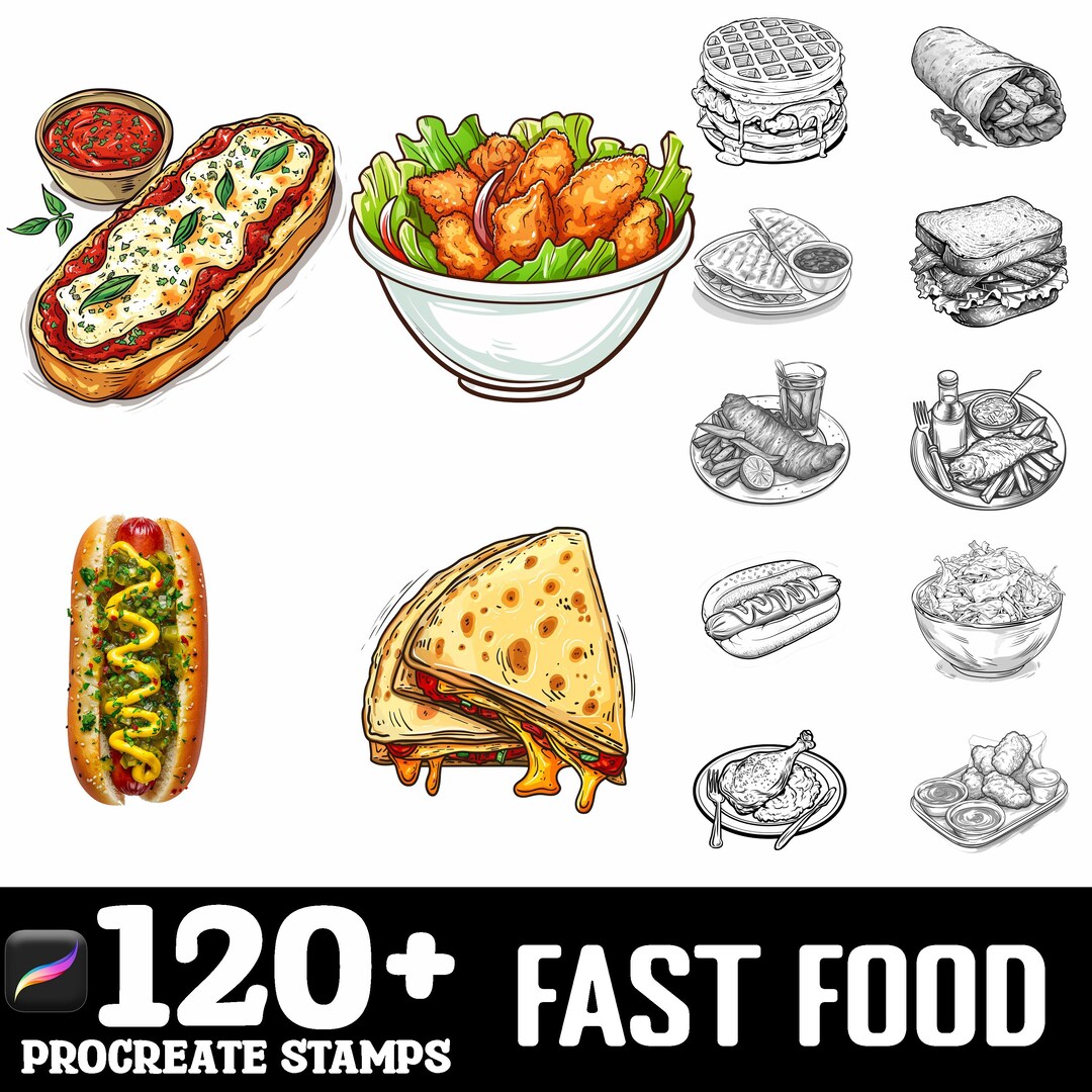 100+ Fast Food Procreate Brush Set | Procreate Stamp Brushes | Instant ...