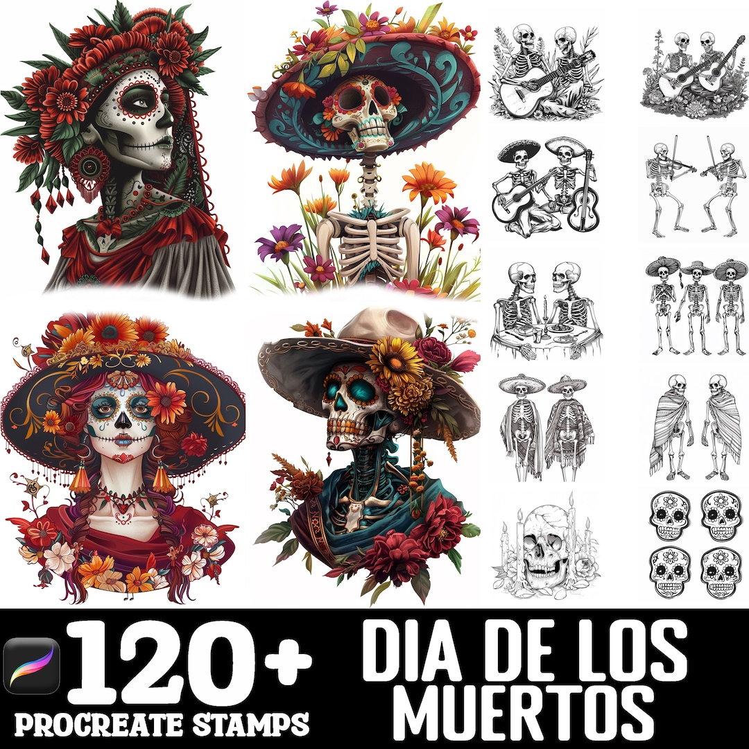 100+ Dia De Los Muertos Procreate Brush Set | Procreate Stamp Brushes ...
