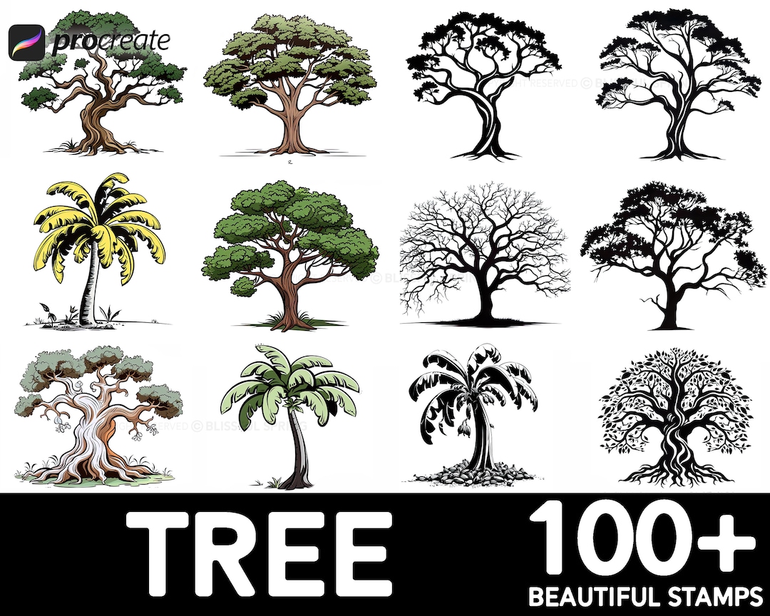 100+ Tree Procreate Brush Set | Unique Realistic Tree Stamp Brushes ...