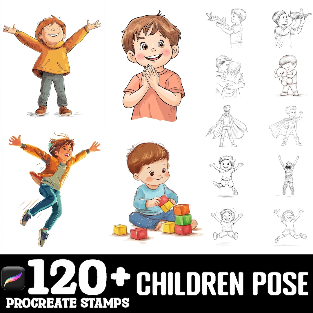 120+ Children Pose Procreate Brush Set | Stamps for Procreate | Instant ...