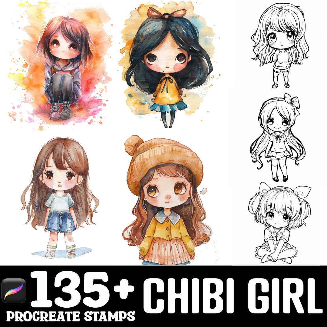135+ Chibi Girl Procreate Brush Set | Stamps for Procreate | Instant ...