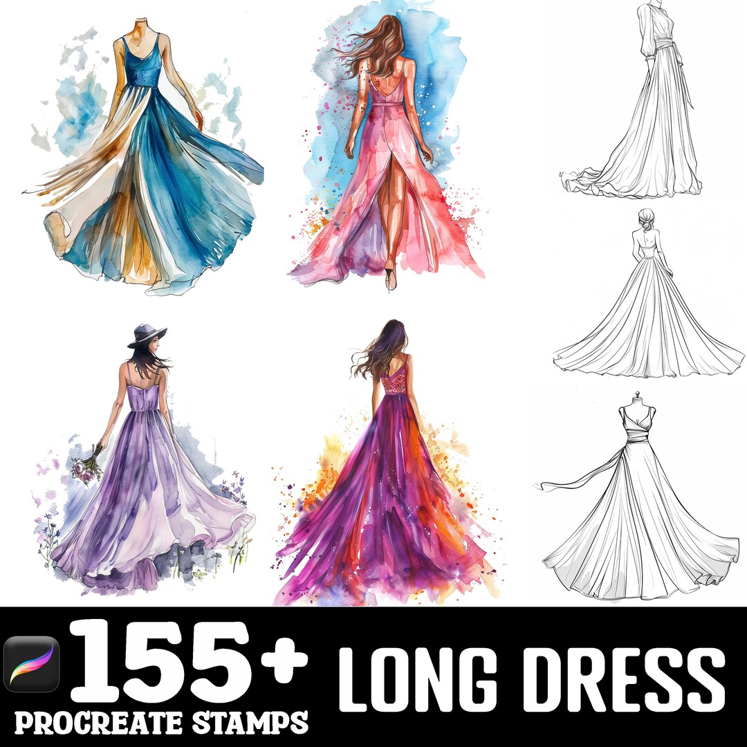 151+ Long Dress Procreate Brush Set | Stamps for Procreate | Instant ...