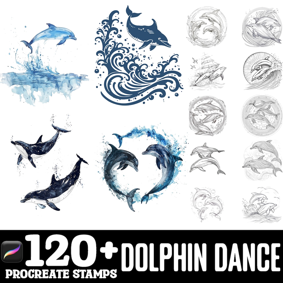 100+ Dolphin Dance Procreate Brush Set | Procreate Stamp Brushes ...