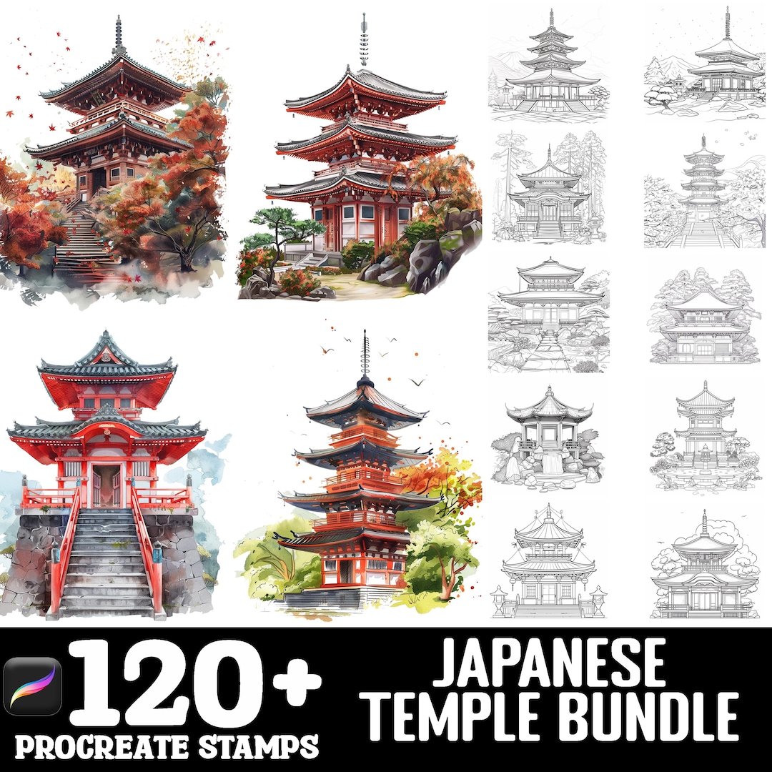 128+ Japanese Temple Procreate Brush Set | Stamps for Procreate ...