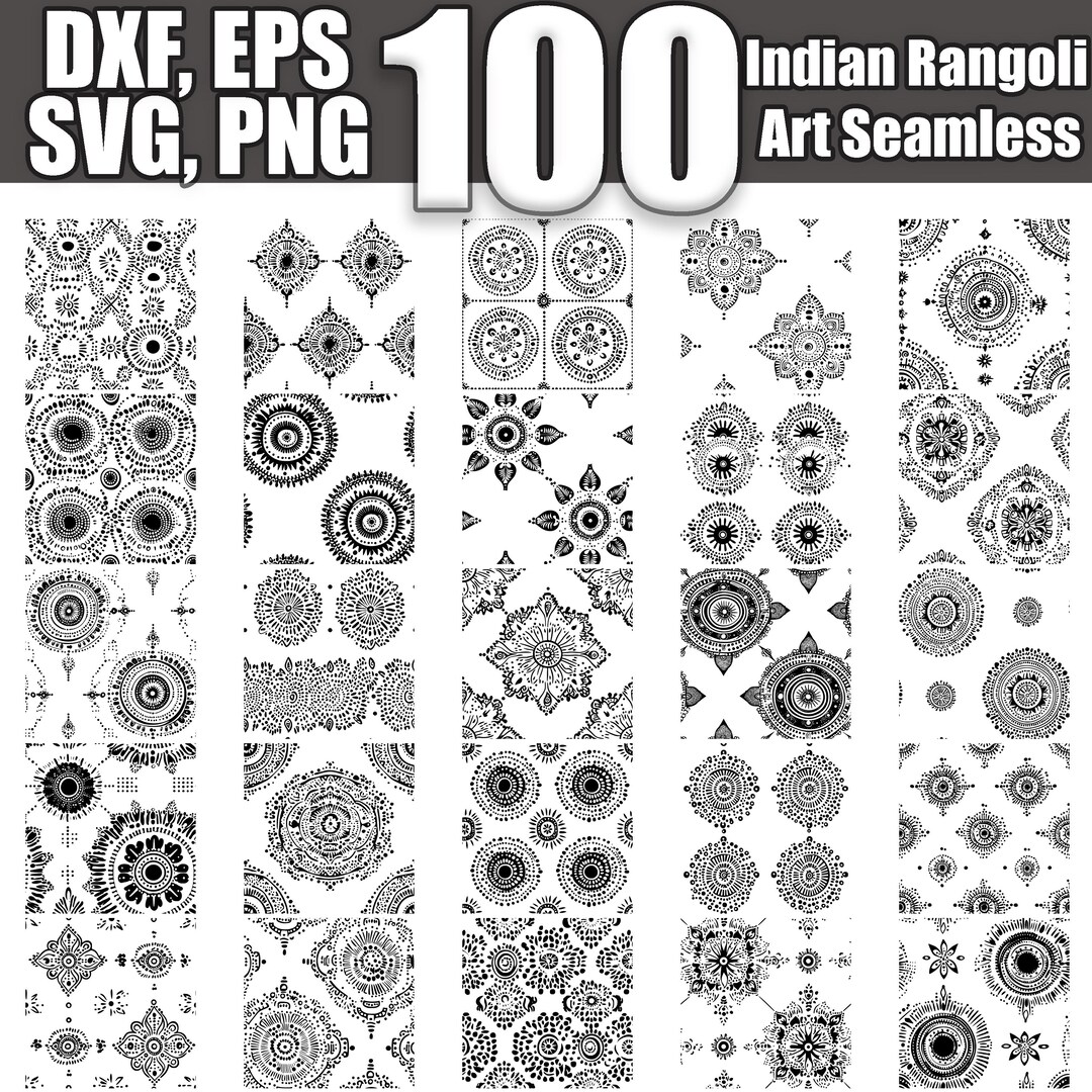 Indian Rangoli Art Seamless Pattern SVG Bundle, Set of 100, Instant ...
