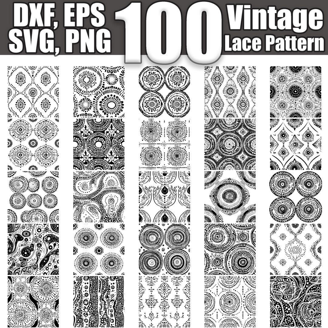 Vintage Lace Seamless Pattern SVG Bundle: 100 Digital Designs (instant ...