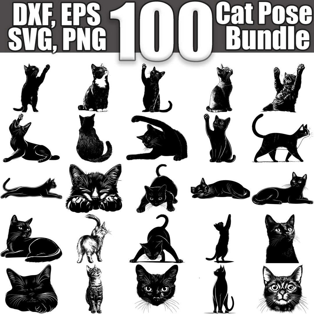Cat Pose SVG Bundle, Set of 100, Instant Digital Download Svg Png Dxf ...