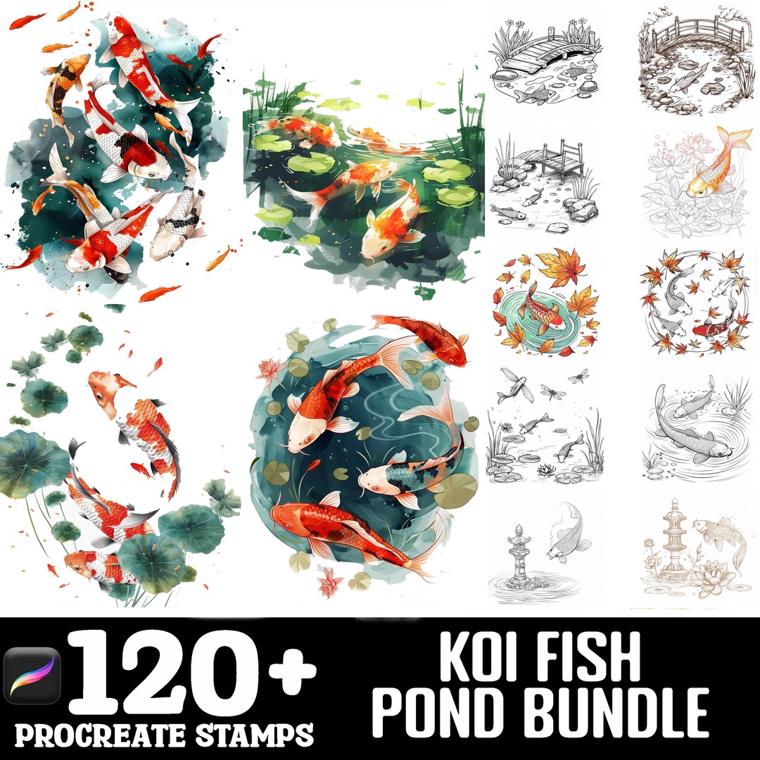 128+ Koi Fish Pond Procreate Brush Set | Stamps for Procreate | Instant ...